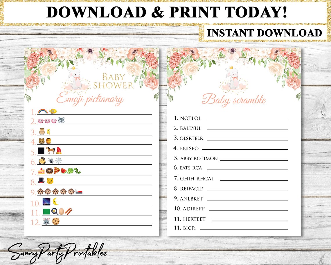 Floral Baby Shower Games Bundle Girl Pink Floral Baby Shower | Etsy