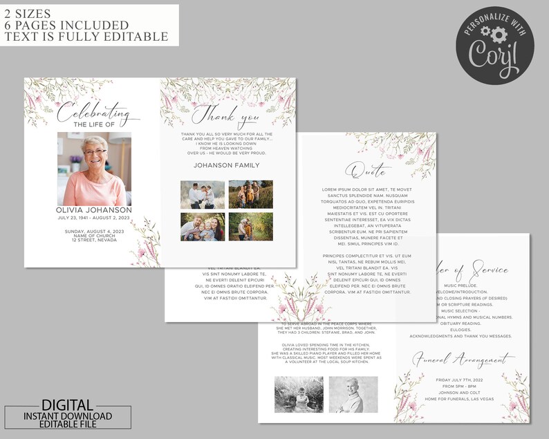 Funeral Program Template, Funeral Printable Template, Wildflower ...