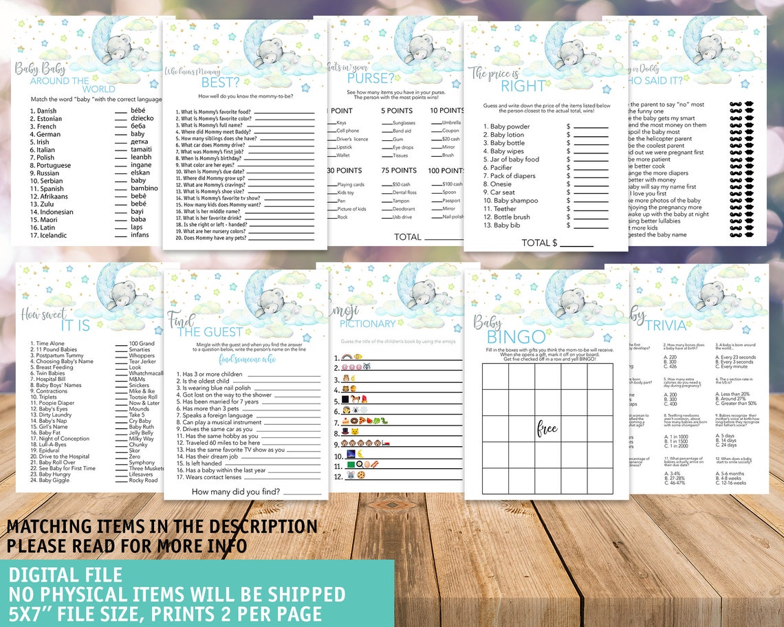 Teddy Bear Baby Shower Games Bundle Boy Baby Shower Game - Etsy