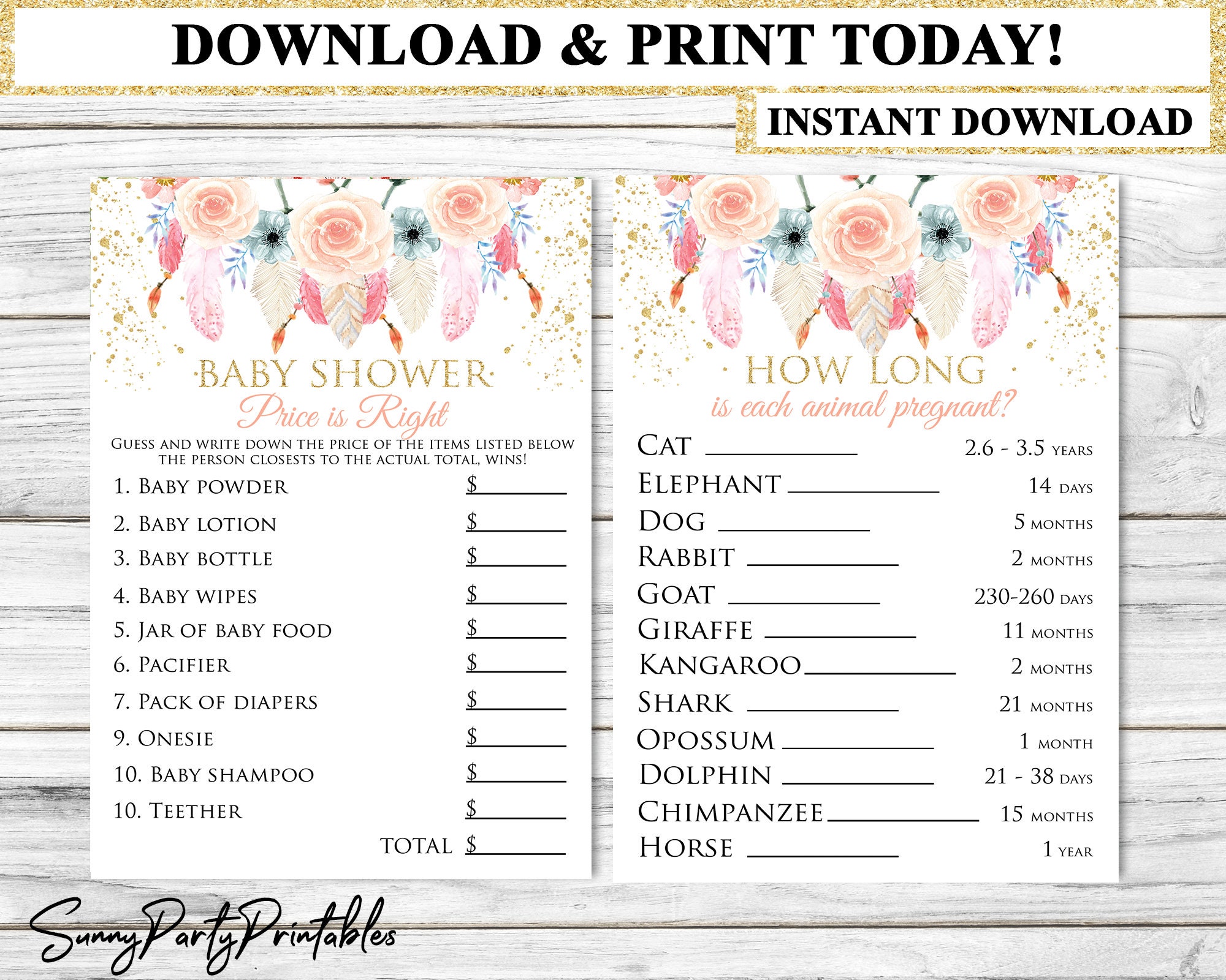 Dreamcatcher Baby Shower Games Bundle, Girl Pink Floral Baby Shower ...