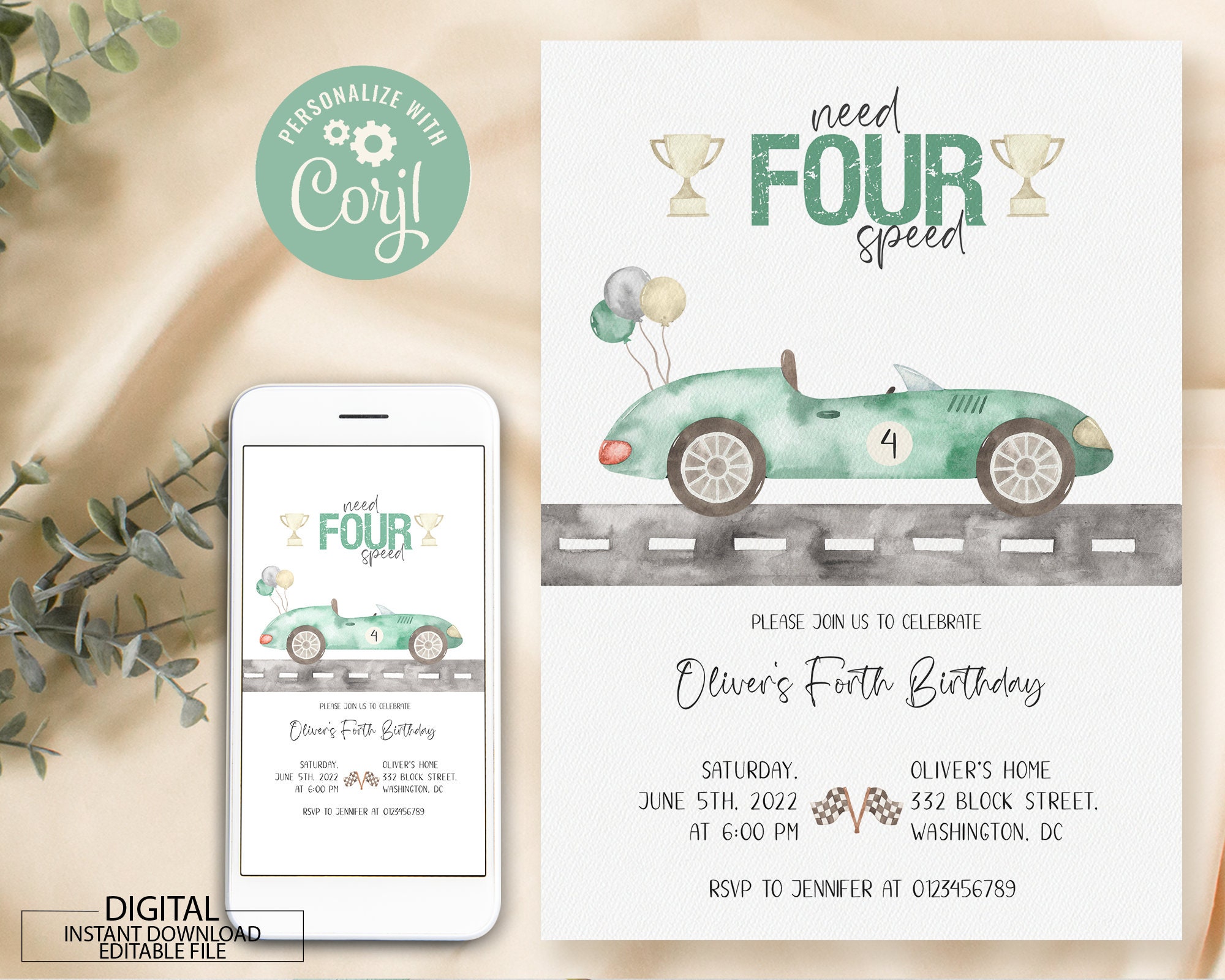 Editable Need for Speed Birthday Invitation Printable, 4th Birthday ...
