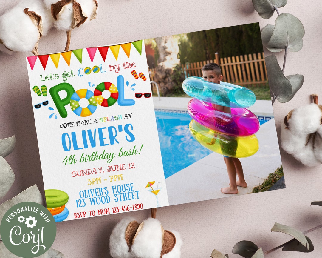 Editable Pool Party Birthday Invitation With Photo, Summer Party, Pool ...