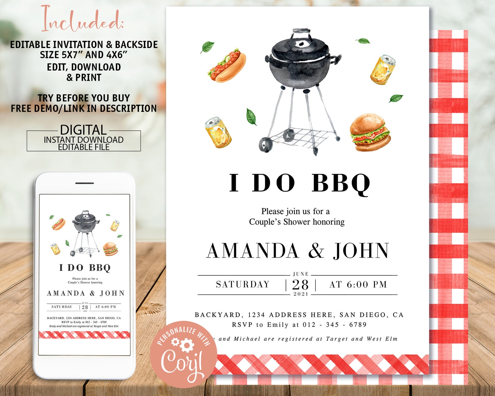 Editable Barbeque Invitation Printable Couples Showering - Etsy