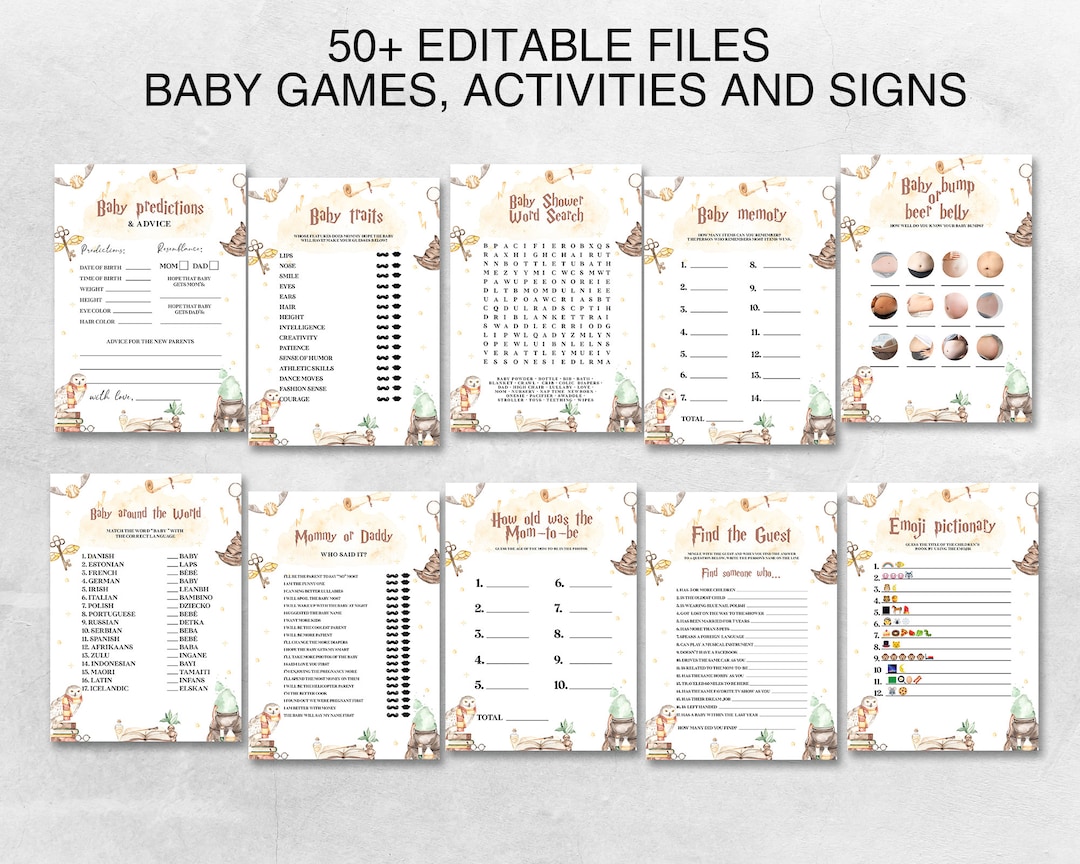 Editable Wizard Baby Shower Games Bundle Magician Baby Shower Game ...