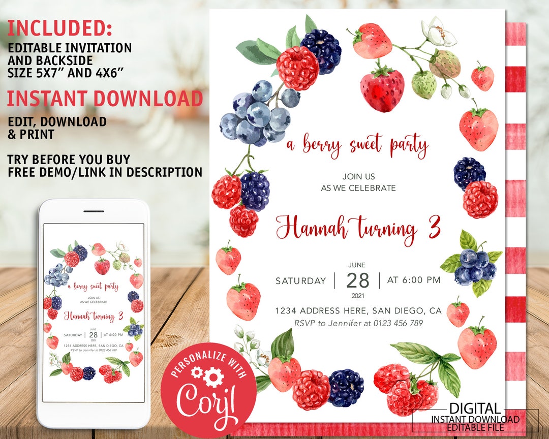 Editable Fruit Birthday Invitation Printable Tropical Fruit Invitation ...