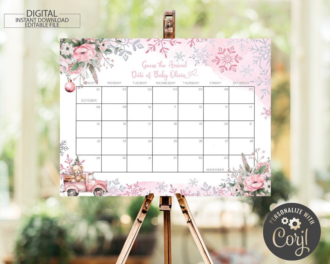 Editable We Can Bearly Wait Baby Due Date Calendar, Birthday ...