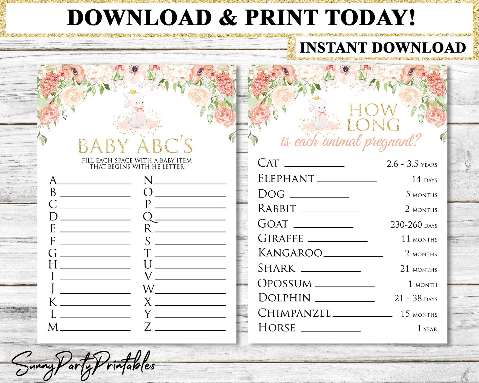 Floral Baby Shower Games Bundle Girl Pink Floral Baby Shower | Etsy