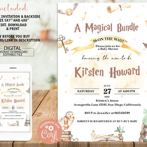 Editable Wizard Baby Shower Invitation Magic Baby Shower Invite Magical ...