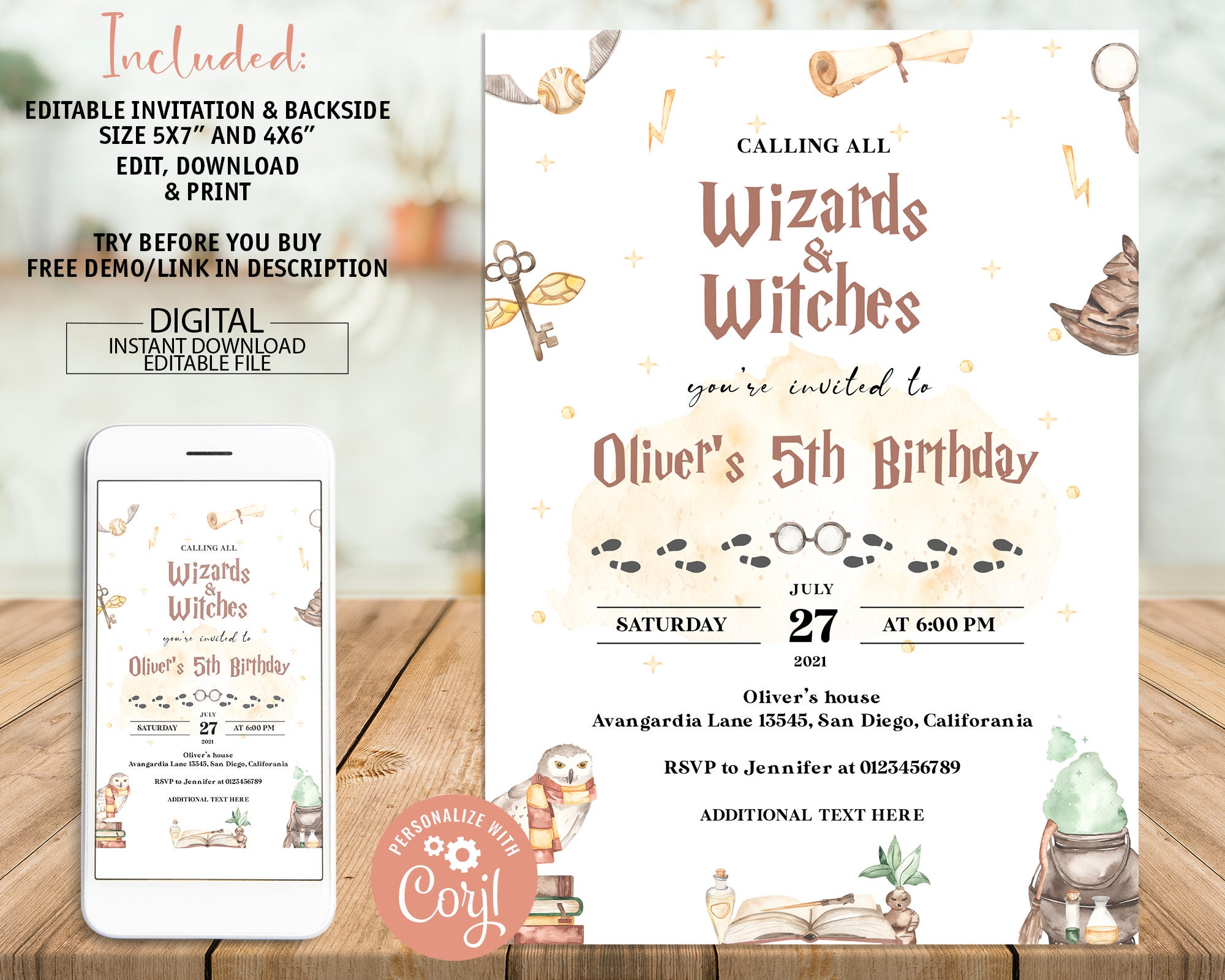 Editable Wizard Birthday Invitation Printable Magic Birthday Magical ...