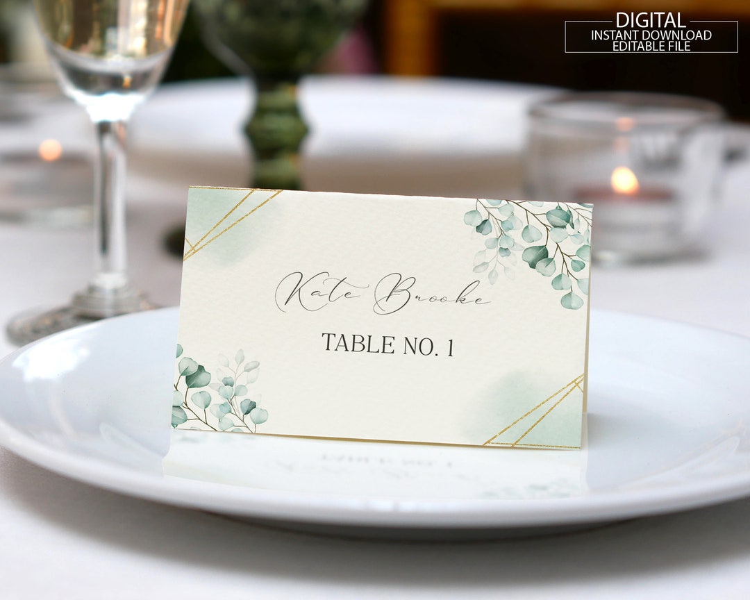 Editable Greenery Thank You Card Printable, Folded Seating Table Card ...