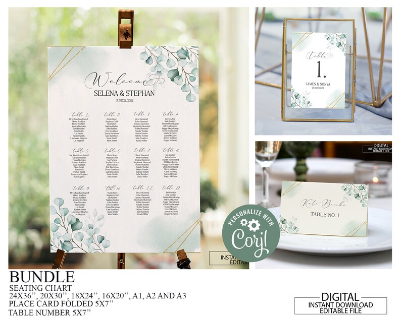 Editable Wedding Bundle Set Printable, Elegant Wedding Seating Sign ...
