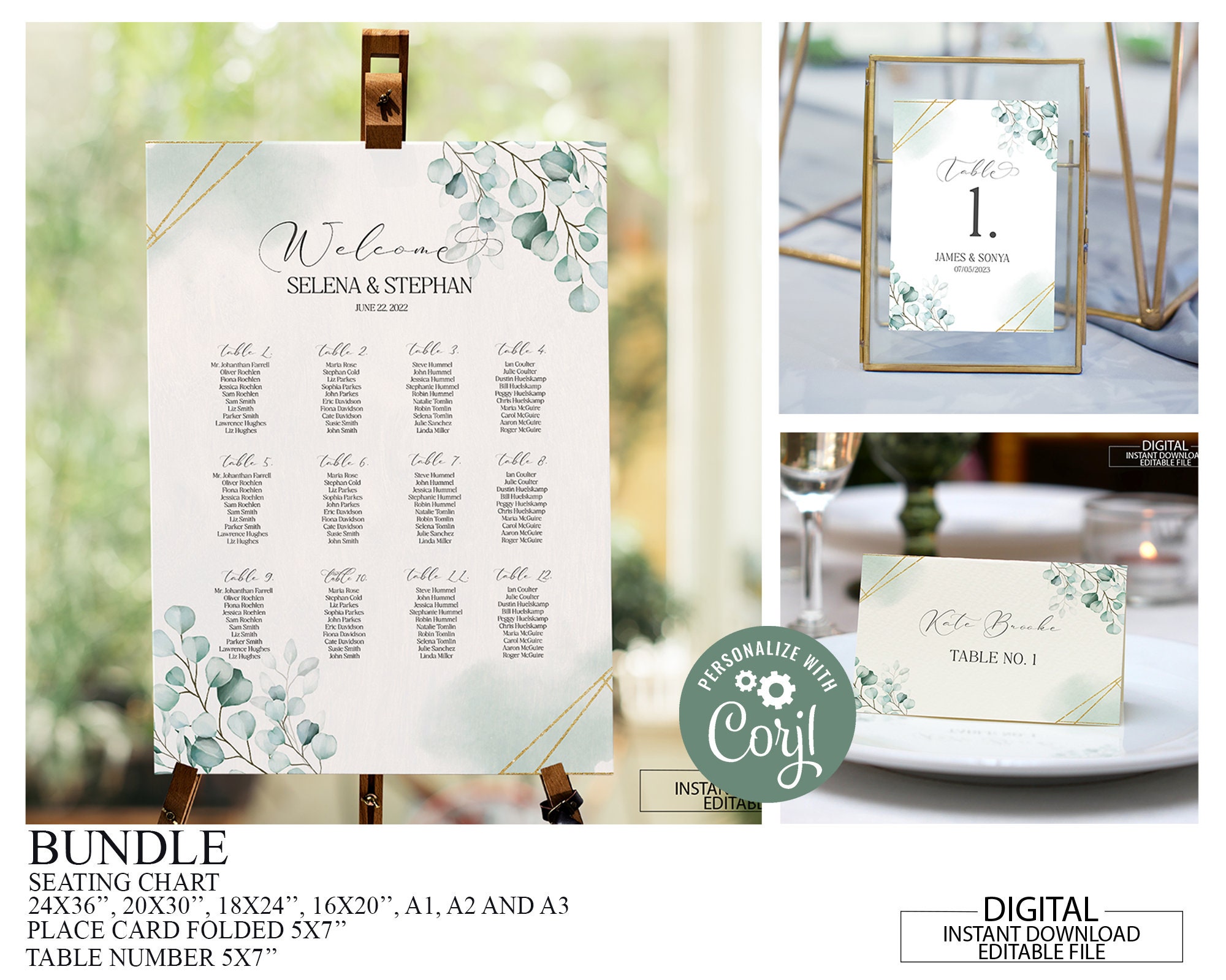 Editable Wedding Bundle Set Printable, Elegant Wedding Seating Sign ...