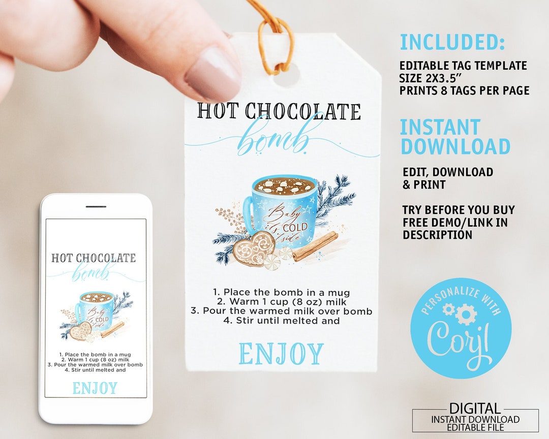 Editable Hot Chocolate Bomb Tags Printable Christmas Hot Cocoa Bomb Tag ...
