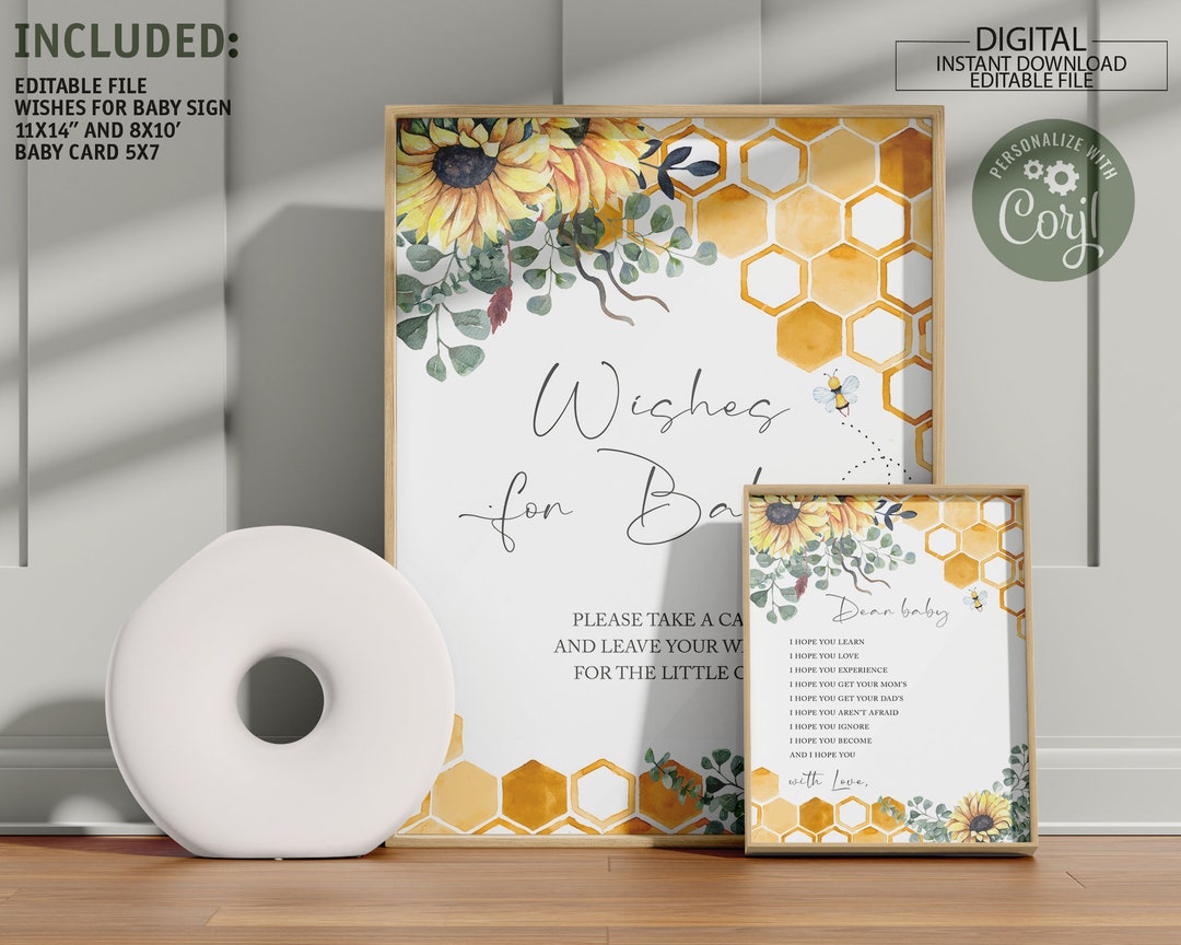 Printable Bee Wishes for Baby Sign, Baby Shower Honeycomb Sign ...