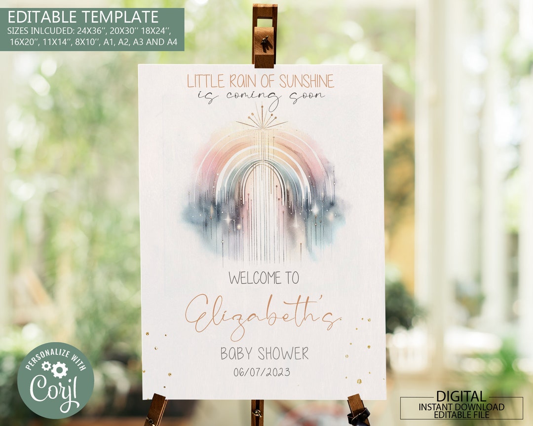 Editable Little Rain of Sunshine Welcome Sign, Boho Baby Shower Sign ...
