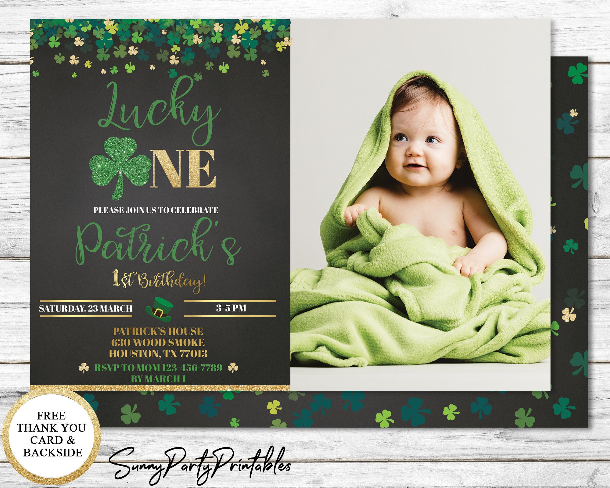 Lucky One Birthday Invitation With Photo, St. Patrick's Day First ...