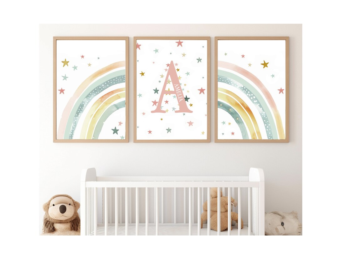 Custom Rainbow Boho Nursery Prints, Pastel Rainbow Digital, Boho ...