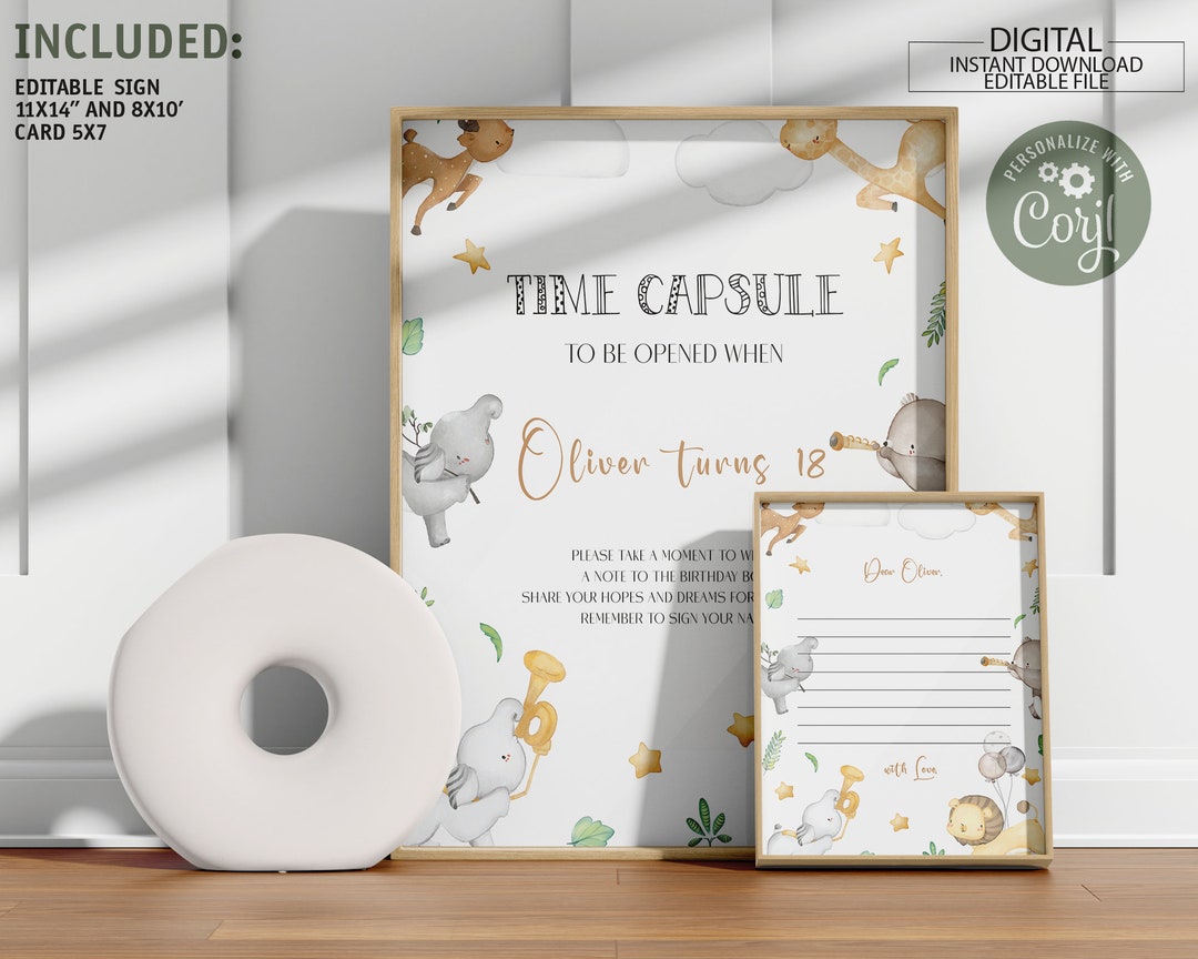 Editable Wild One Time Capsule Printable, Jungle Animals Time Capsule ...
