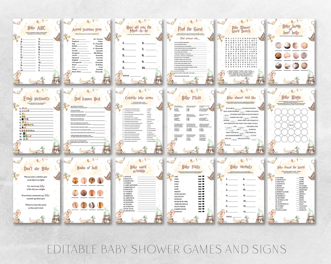 Editable Wizard Baby Shower Games Bundle Magician Baby Shower Game ...