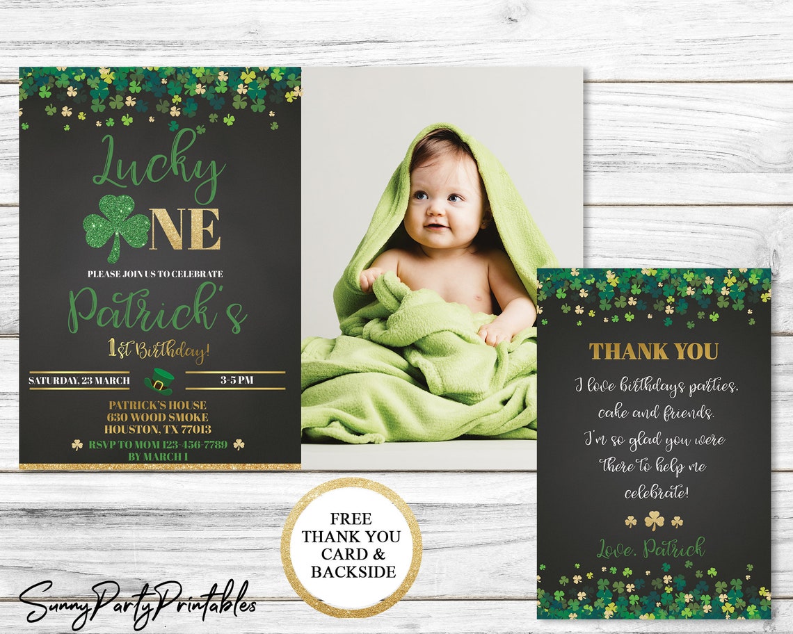 Lucky One Birthday Invitation With Photo, St. Patrick's Day First ...