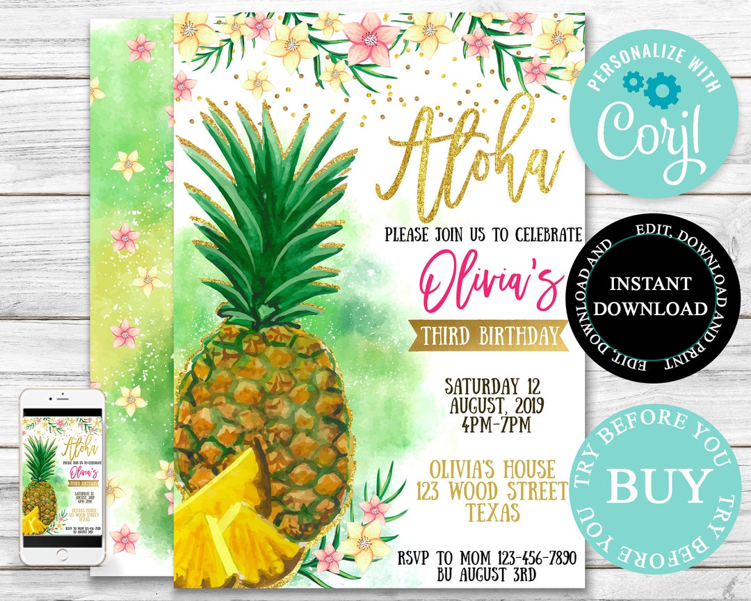Pineapple Birthday Invitation, Luau Invitation, Party Like a Pineapple ...