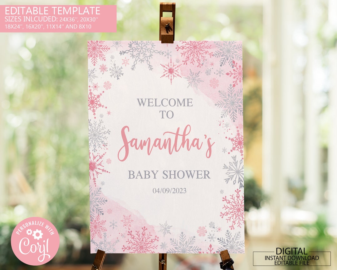 Editable Snowflake Baby Shower Welcome Sign, A Little Snowflake Welcome ...