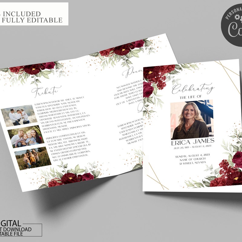 Red Obituary Template - Etsy