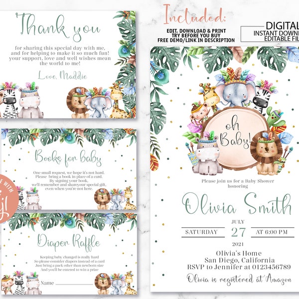 Tropical Diaper Raffle Card and Thank You Cards - Etsy