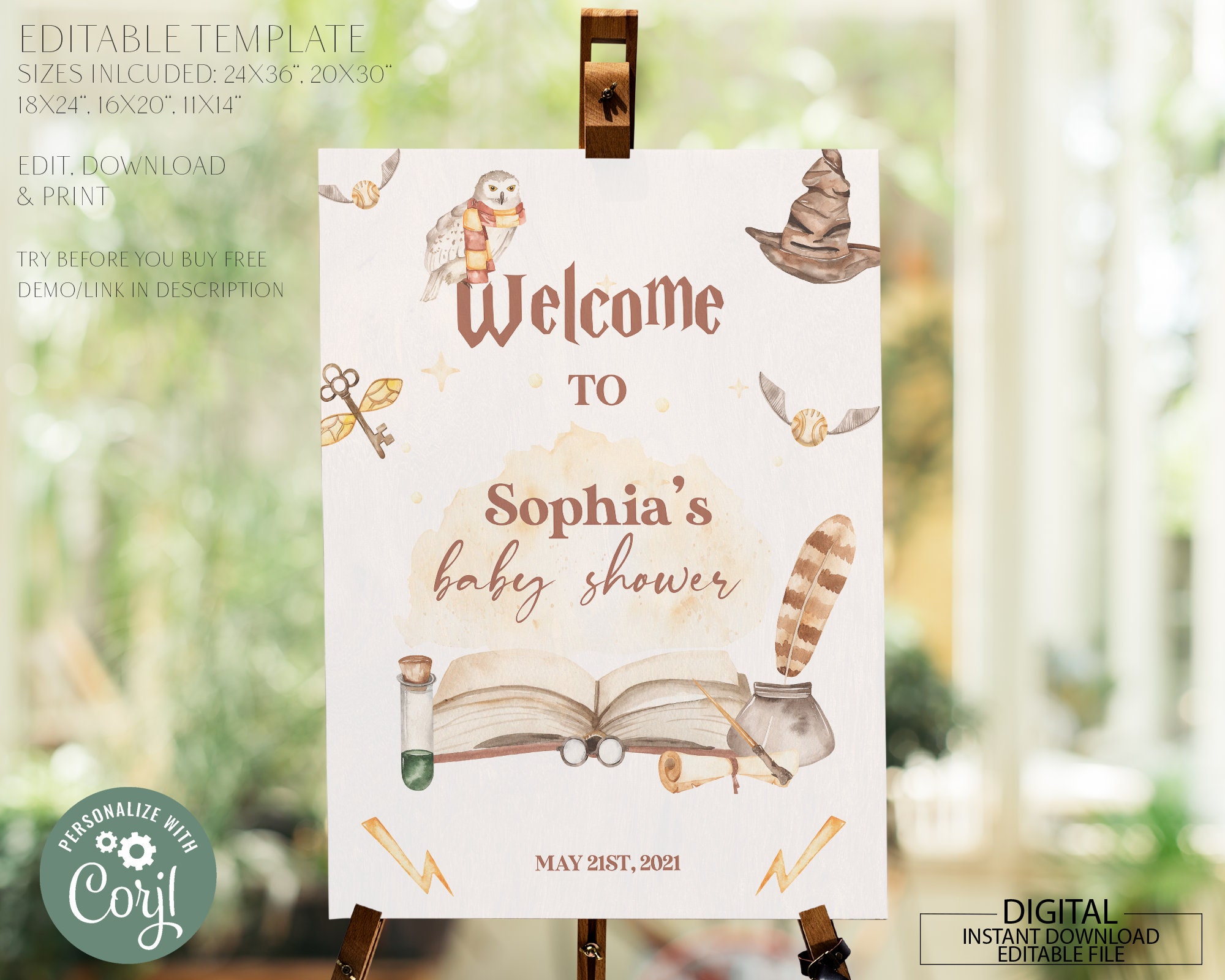 Editable Wizard Welcome Sign Bridal Shower Brunch Printable Magic Baby ...