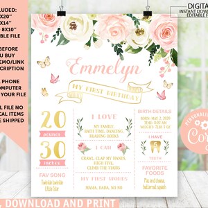 Editable Floral Blush Pink Birthday Poster Birthday Board Girl Poster ...