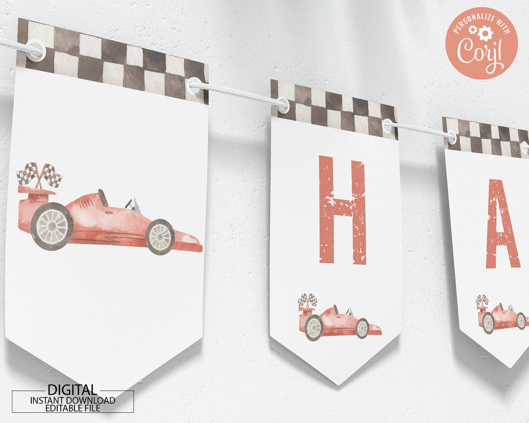 Editable Red Car Race Birthday Banner Printable Race Car - Etsy
