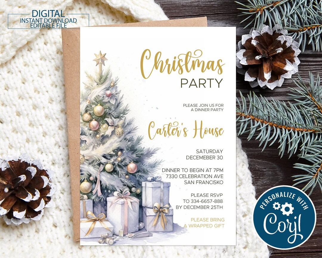 Editable Christmas Tree Party Invitation, Holiday Dinner Invite ...