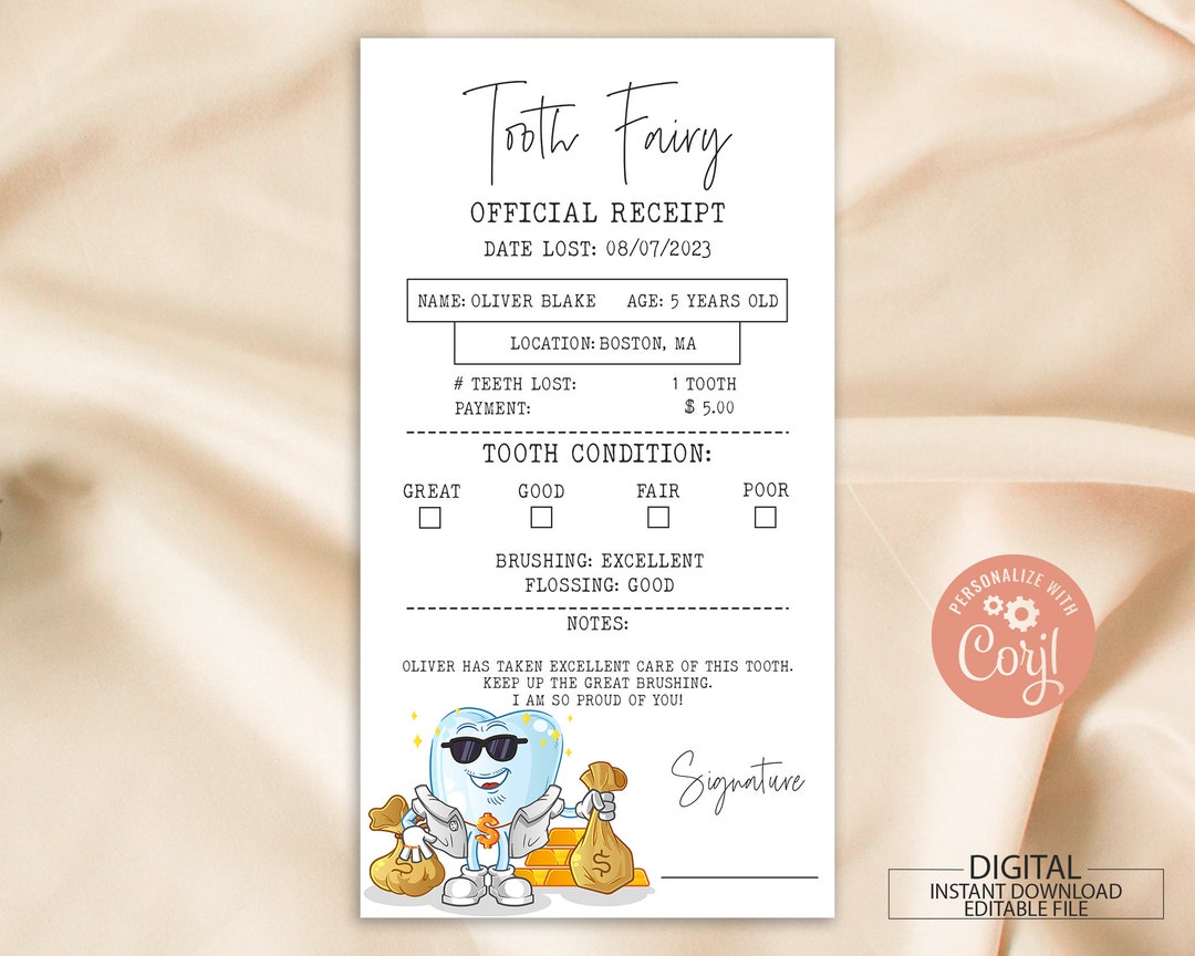 Editable Tooth Fairy Receipt Printable Certificate, Tooth Fairy Letter ...