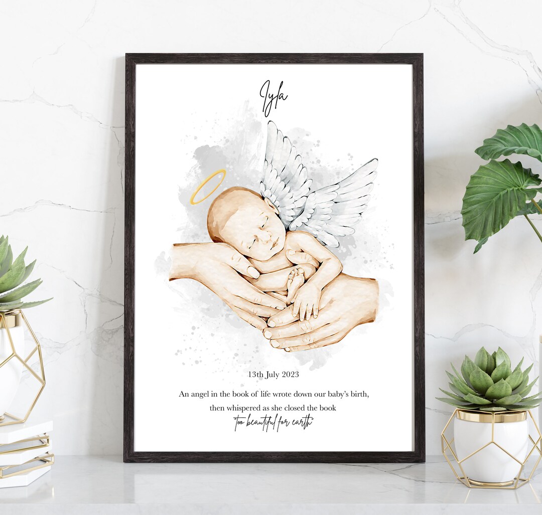 Personalised Angel Baby Loss and Parents Memorial Keepsake Art Print ...