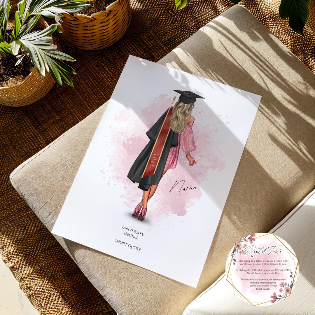 Custom Graduation Portrait Print, University Graduate Gift for Her ...