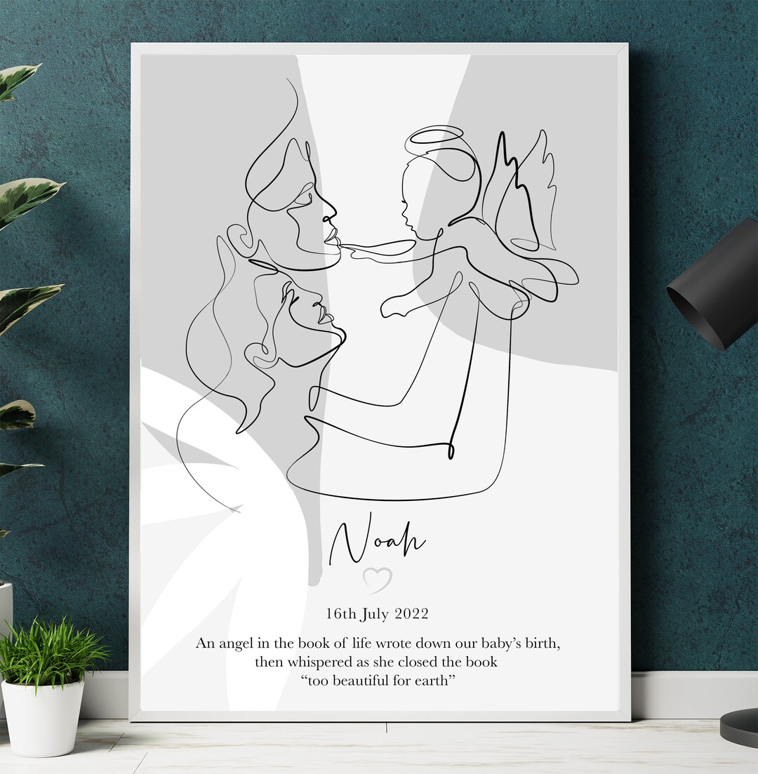 Angel Baby Line Art Print Personalised Miscarriage Memorial - Etsy