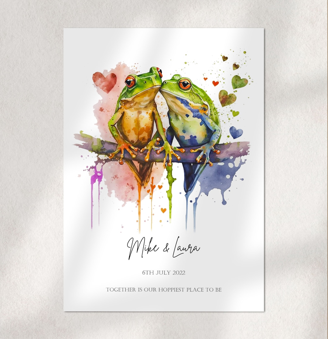 Personalised Frog Print, Frogs in Love, Paper Anniversary Gift, Wedding ...