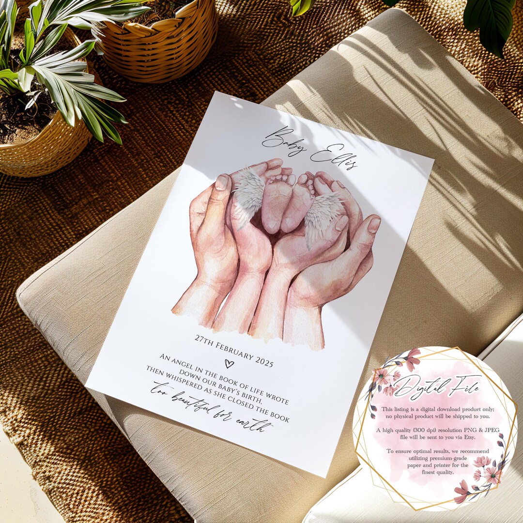 Baby Loss Memorial Print, Angel Baby Keepsake, Personalised Stillborn ...