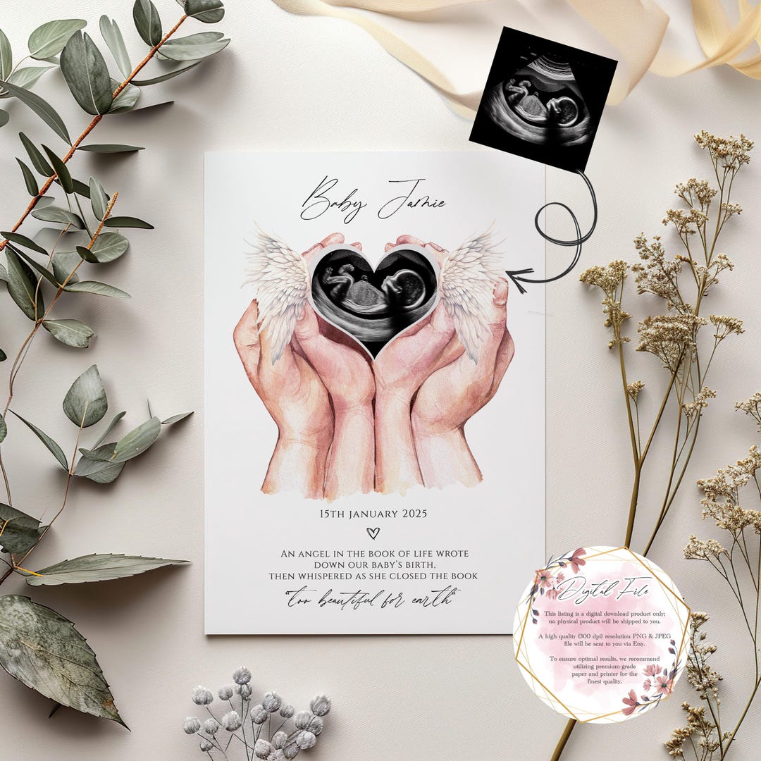 Personalised Angel Baby Memorial Print, Parents Holding Ultrasound Scan ...