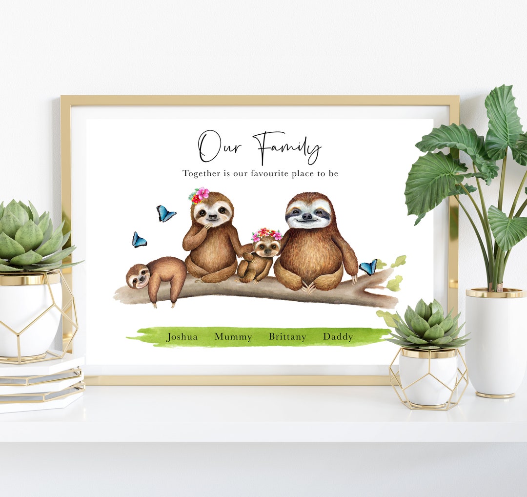 Personalised Sloth Family Names Custom Print, Sloth Family Print, Sloth ...