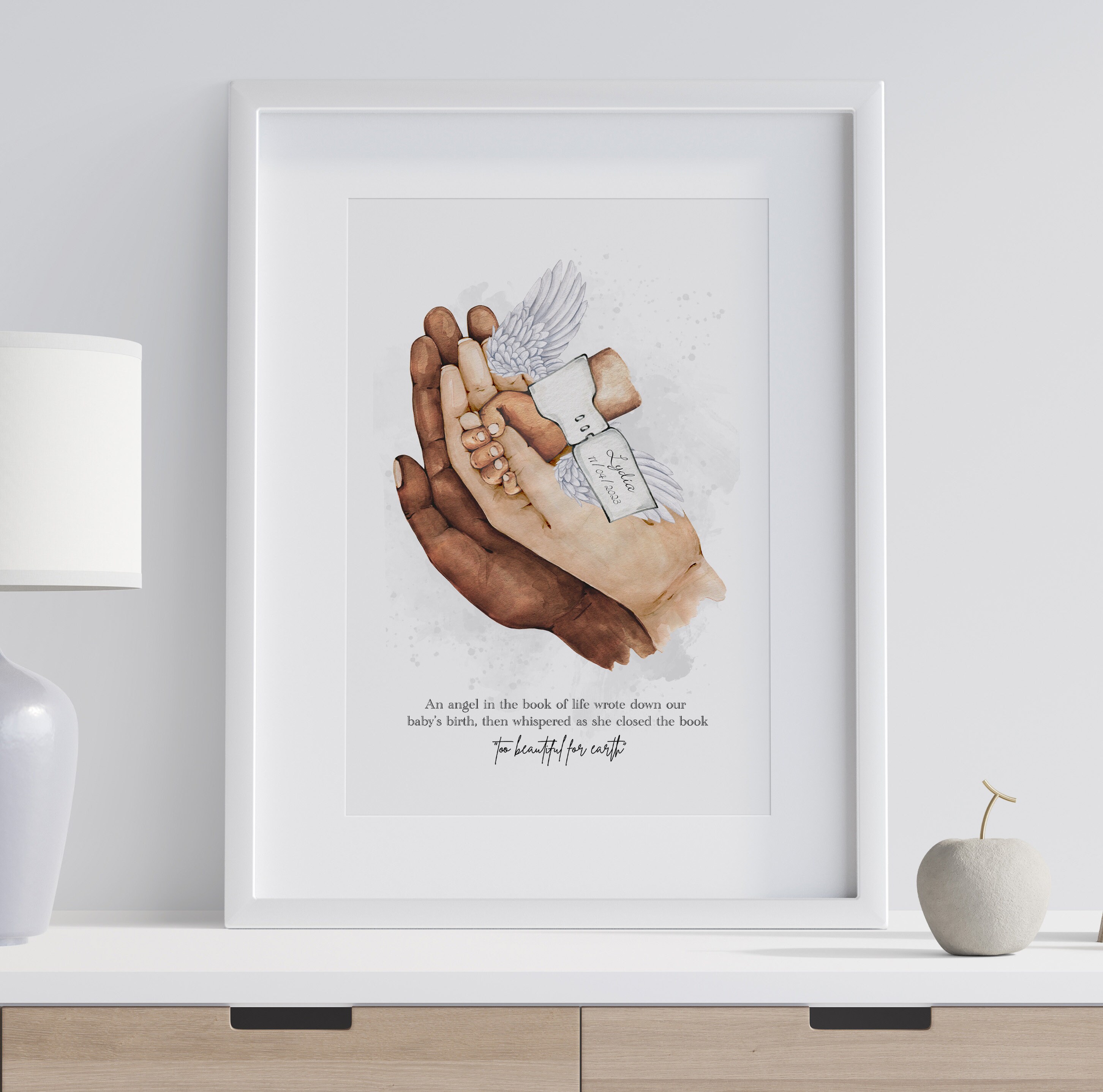 Angel Baby Keepsake Print, Parents & Baby Hands, Personalised ...