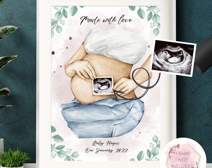 FRAMED Watercolour Baby Scan Print Art, Baby Scan Frame, Baby Shower ...