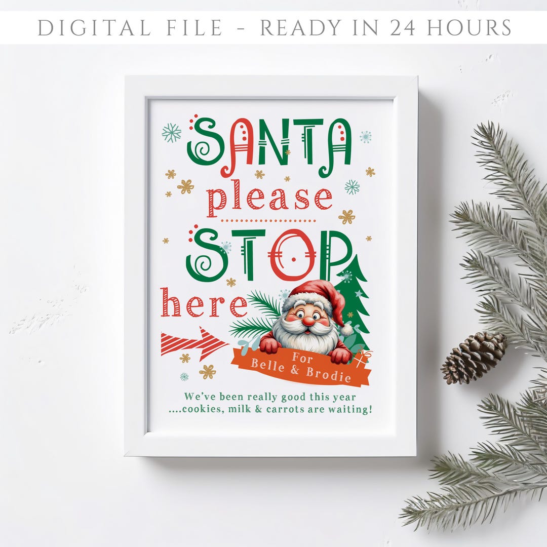 Santa Please Stop Here Printable Sign | Christmas Digital Print for ...