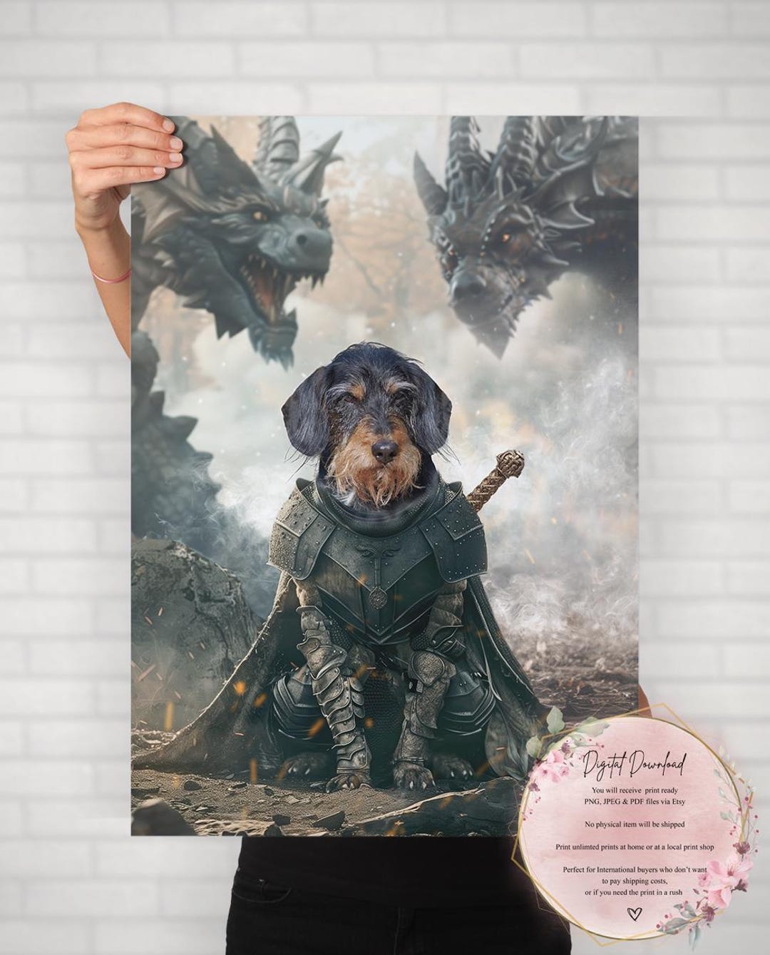 Fantasy Pet Portrait - Custom Medieval Knight Dog Art With Dragons ...