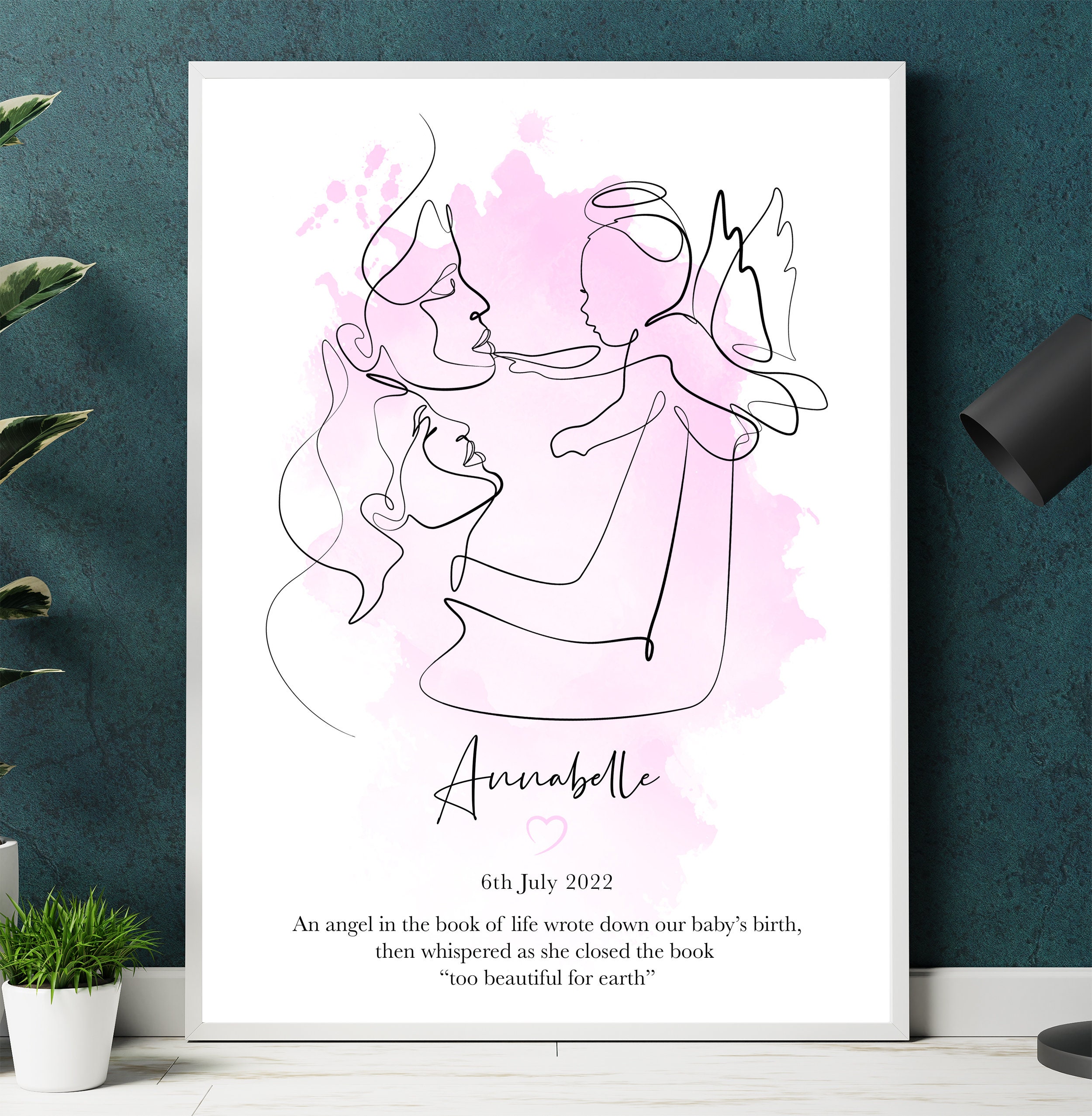 Angel Baby Line Art Print Personalised Miscarriage Memorial - Etsy