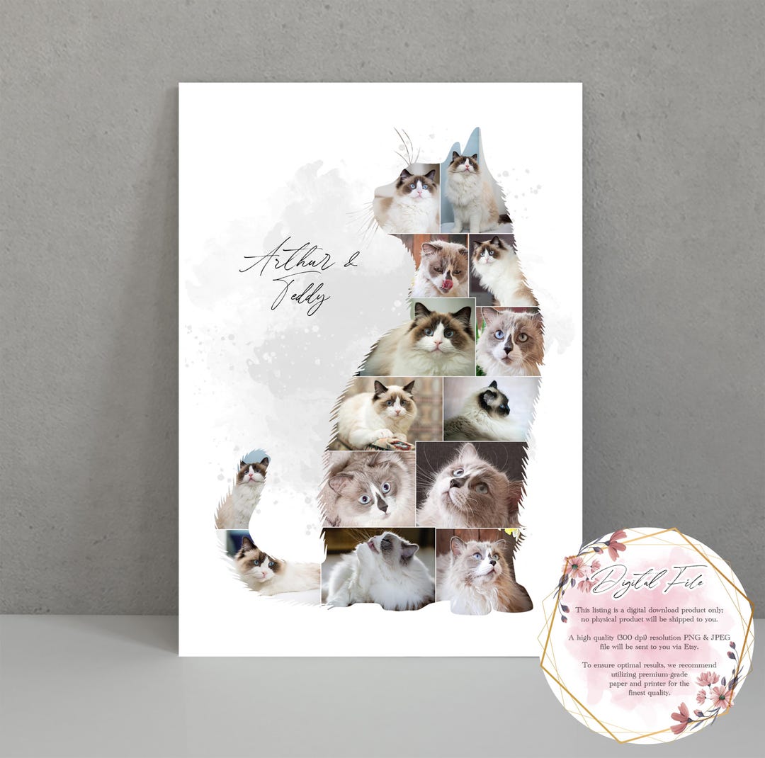 Cat Photo Print, Photo Collage Poster, Pet Loss, Pet Memorial, Photo ...