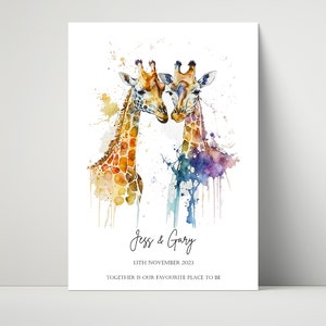Personalised Giraffe Couple Print, Giraffe Love Print, Paper ...