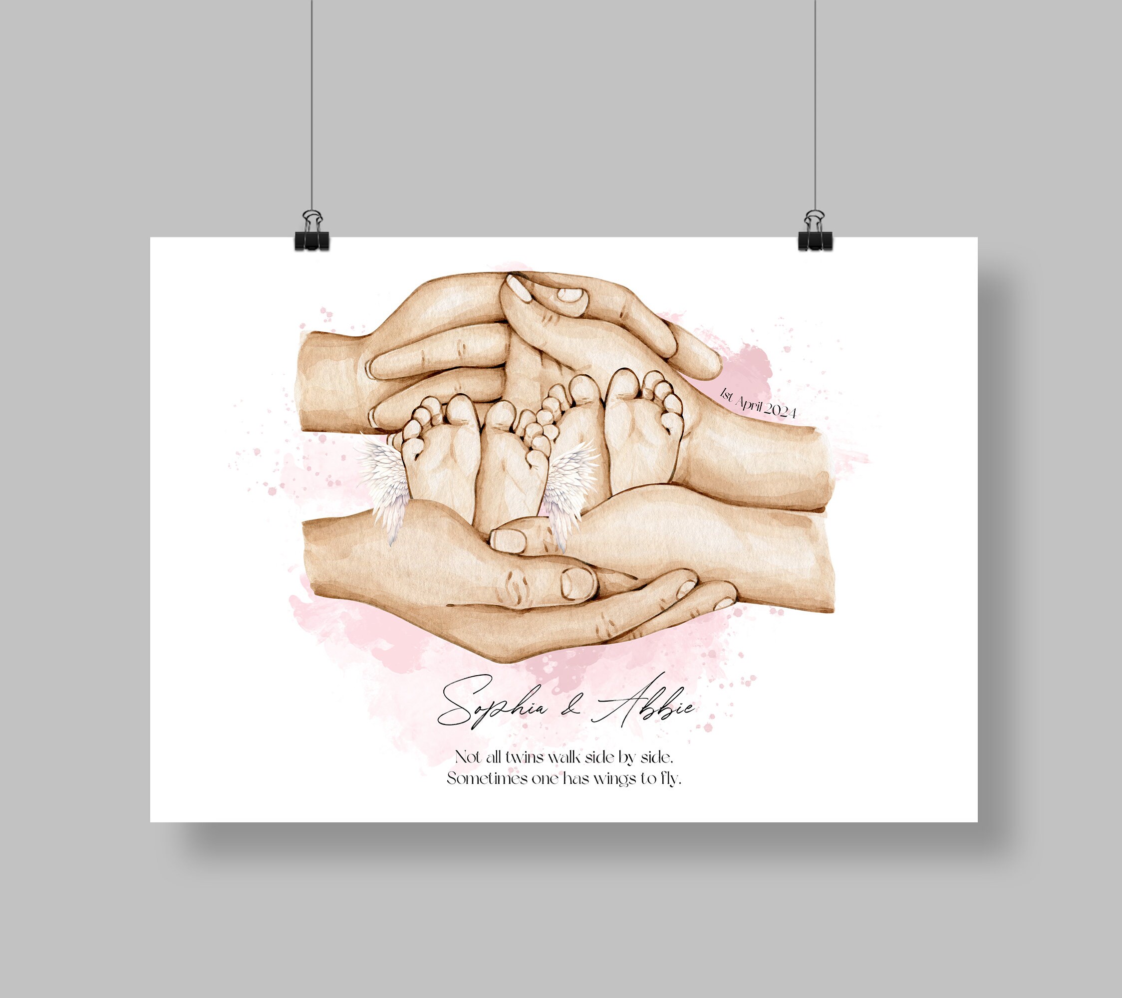 Personalised Angel Twins Print, Miscarriage Memorial Poster, Baby Angel ...