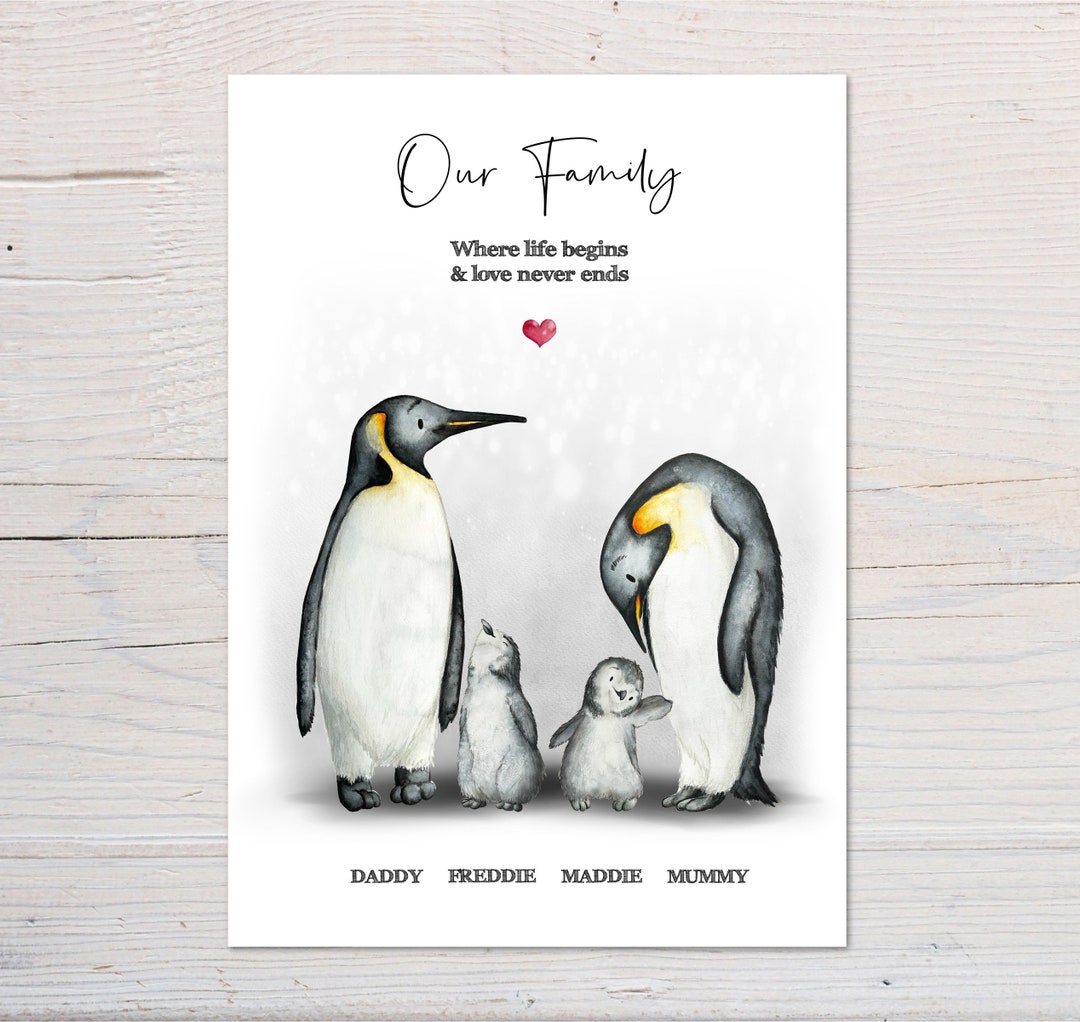 Personalised Penguin Family Print: Custom Name Art - Etsy.de
