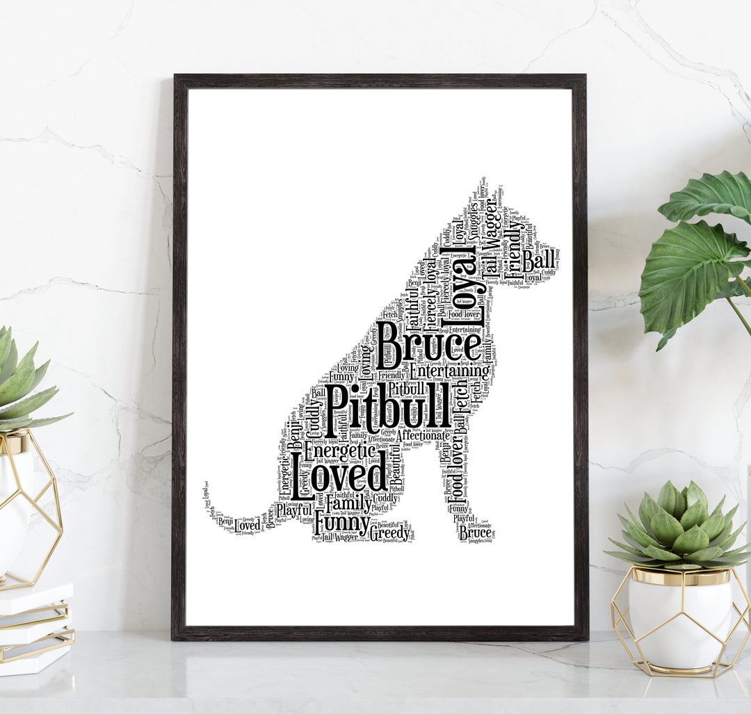 Personalised Pitbull Dog Print, Custom Word Art Frame, Memorial, in ...